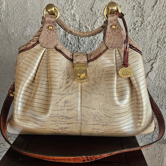 Brahmin | Bags | Rare Brahmin Elisa Mother Of Pearl Leather Hobo Bag ...